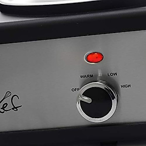 MegaChef Warmer Elite 2.5 Quart Slow Cooker and Buffet Server in Brushed Silver and Black Finish with 3 Ceramic Cooking Pots and Removable Lid Rests