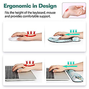 MoKo Keyboard Wrist Rest Pad and Mouse Pad Wrist Support, Ergonomic Raised Memory Foam, Non Slip PU Rubber Base [Pain Relief] for Office, Computer, Laptop, Typist, Gamer - Marble Green