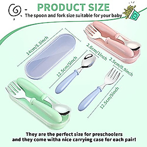 9 Pieces Toddler Utensils Stainless Steel Fork and Spoon Safe Baby Silverware Set, Kid Safe Utensils Children's Flatware Kids Cutlery Set with Round Handle for LunchBox (Blue, Green, Pink)