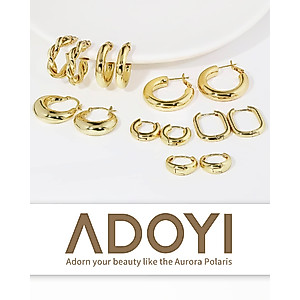 Adoyi 7 Pairs Gold Hoop Earrings Set for Women 14K Gold Plated Chunky Twisted Gold Hoops Set Hypoallergenic Small Big Large Huggie Hoop Earrings Pack for Women Gift Lightweight ball earrings