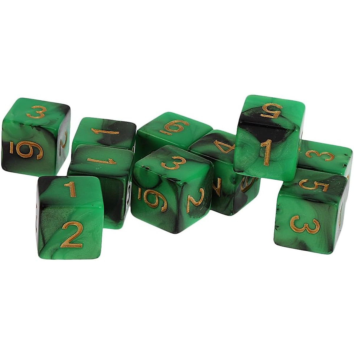 10pcs Six Sided Dual Colored D6 Dices For D&D Casino Poker Dice Guessing Games - Green & Black, 16mm