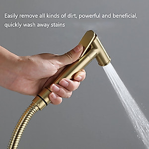 Handheld Bidet Sprayer for Toilet, Brushed Gold Brass Bathroom Cloth Diaper Sprayer Set with Angle Valve, Wall Mounted Toilet Bidet Sprayer Kit for Feminine Hygiene, Bathing Pets