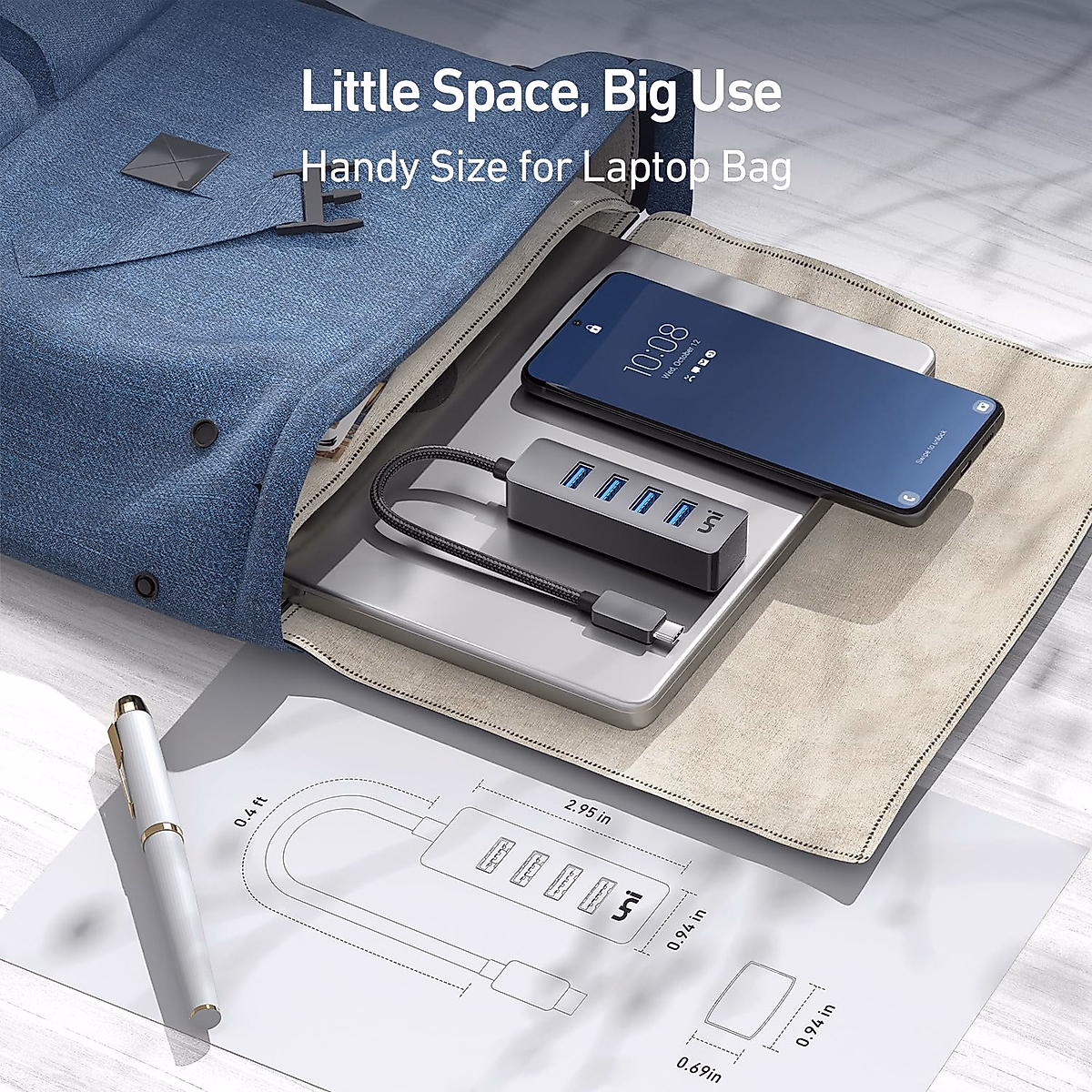 USB C to USB Hub 4 Ports, uni Aluminum USB 3.0 Multiport Adapter [Thunderbolt 3/4 Compatible] for MacBook Pro/Air, Mac Mini M2, Surface Laptops, XPS | Keyboard, Mouse, HDD, and More