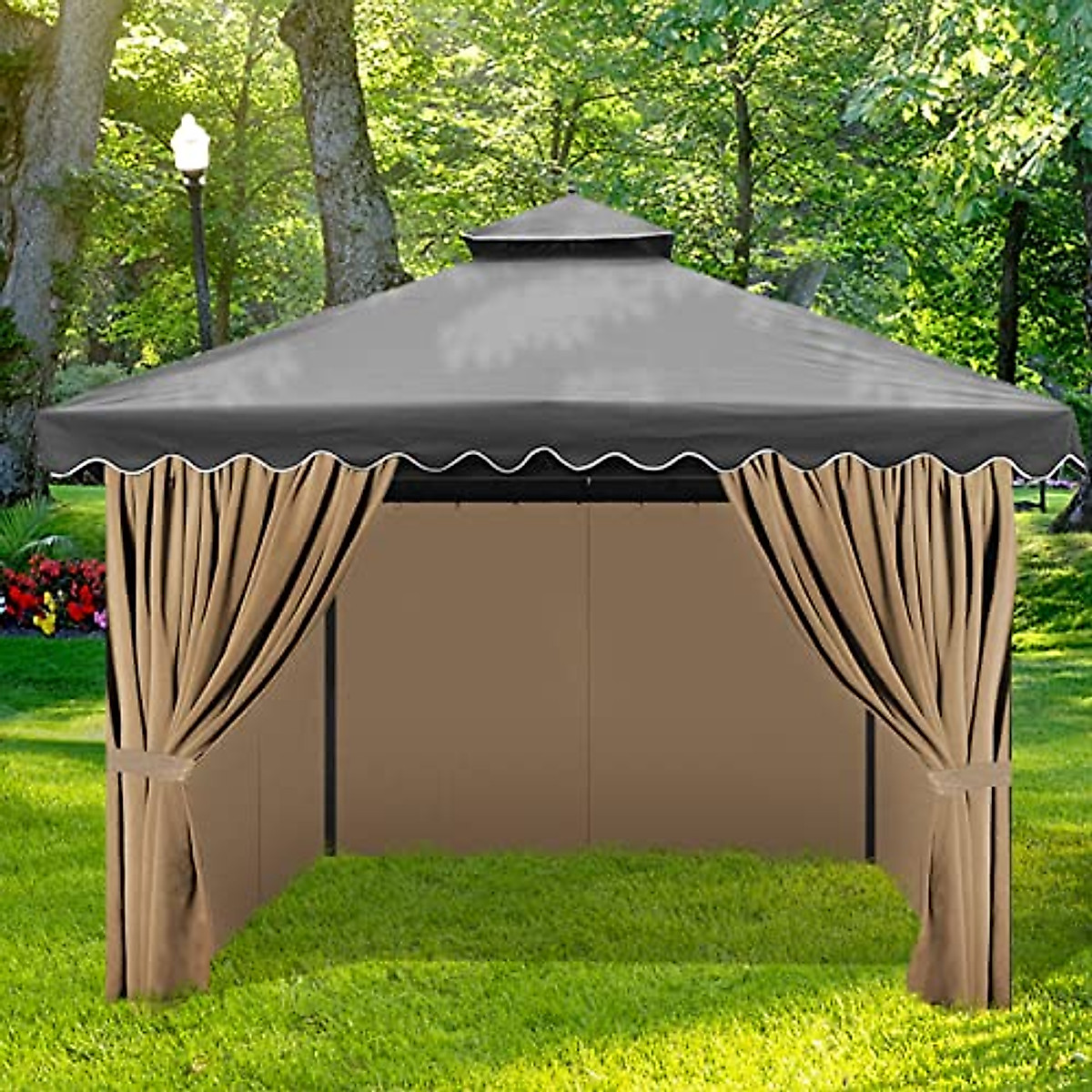 12'x12' Gazebo Curtains Outdoor Waterproof, Universal Replacement Curtain 4-Panels, Sidewalls with Zipper for Garden, Patio, Yard (Only Curtains)