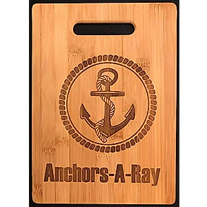 ANCHOR Nautical Bamboo Cutting Board CUSTOM Personalized Engraved Wood Boat Sailboat Beach House Gift Charcuterie Tray