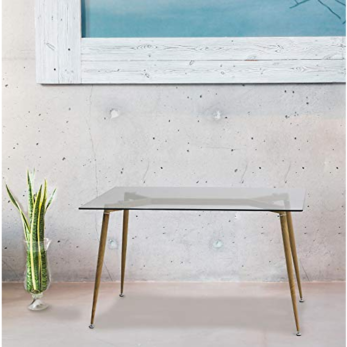 IDS Online Mid Century Dining Table, Office Desk, Glass : 8mm, Wooden Skin