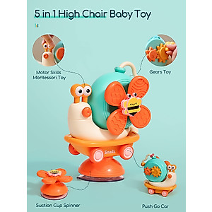 5-in-1 High Chair Toy with Suction Cups Spinner Montessori Toys for Toddler 1-3 Year Old-Fine Motor Infant Tray Sensory Travel Toys for Baby 6-12-18 Months Boy Girl Newborn Birthday Gift
