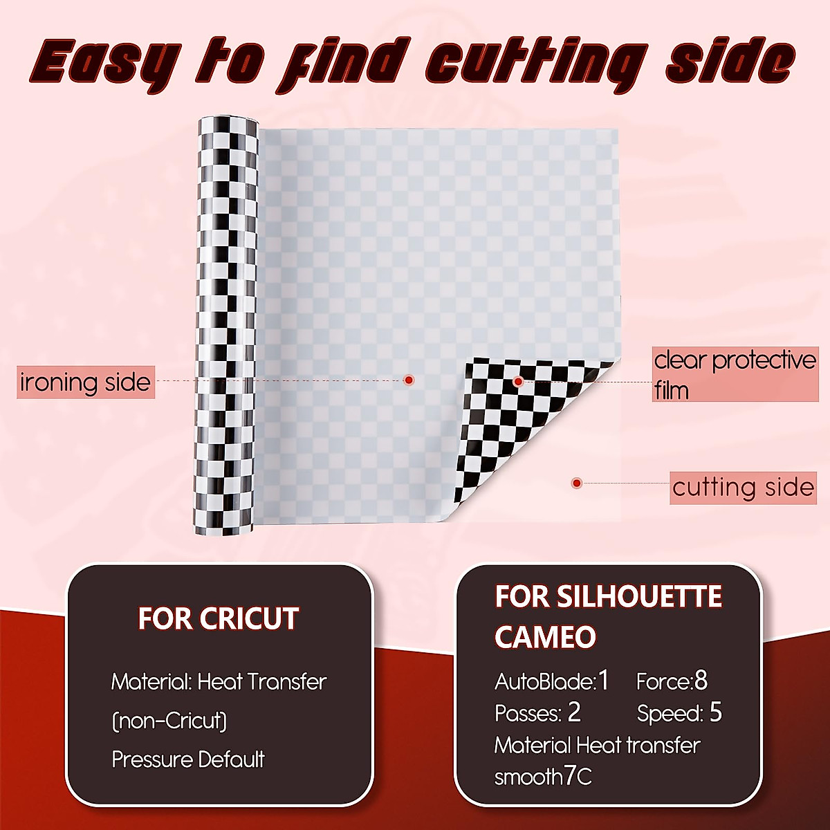 HTVSTD Check Flag HTV Vinyl Roll - 12inches*8ft Checkerboard Heat Transfer Vinyl Racing Flag Patterned HTV Vinyl for Fabric Checker Iron on Vinyl Compatible with Cricut and Sillhoutte