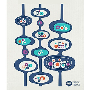 Trendy Tripper Swedish Dishcloths/Sponge Cloths - Set of 3 Mid-Century Modern Designs by Jenn Ski - (Navy/Turquoise/Orange)