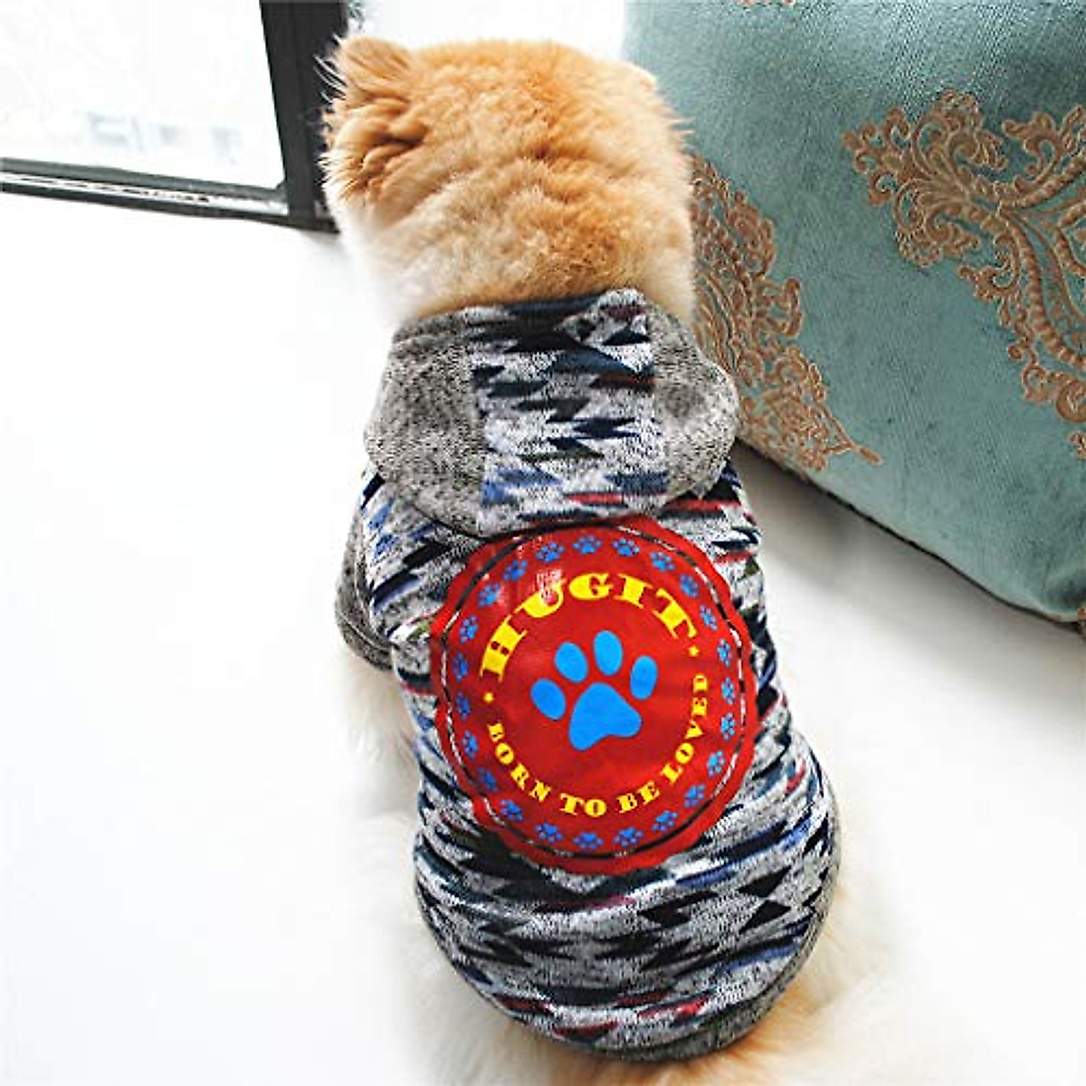 HonpraD Small Dogs Clothes Female Coat Color Clothing Stitching Pet Winter Print Clothes Cat Shirt Sweatshirt Dog Pet Clothes