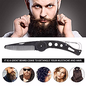 Stainless Steel Folding Beard Comb, Portable Multifunction Anti Static Fine to Medium Metal Hair Comb for Men Grooming, Combing Hair, Beard, and Mustache Styling