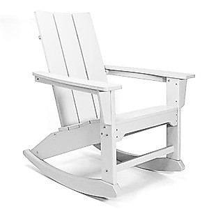 RESINTEAK Modern Adirondack Rocking Chair, All Weather Resistant, Ergonomic Design and Comfort, 20 Inch Wide Seat, up to 350 lb Big and Tall Porch Rockers for Backyards, Firepit, Deck (White)