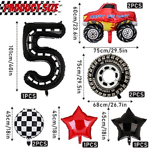 Lebeili 9pcs Truck Birthday Balloon, Race Car Theme Party Supplies, Includes 4 Number Balloons, Black & Transparent, for 5th Birthday & Baby Shower, Unisex