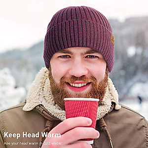 Vgogfly Lined Men Beanie Slouchy Knit Skull Cap Warm Stocking Hats Guys Women Striped Winter Beanie Hat Black