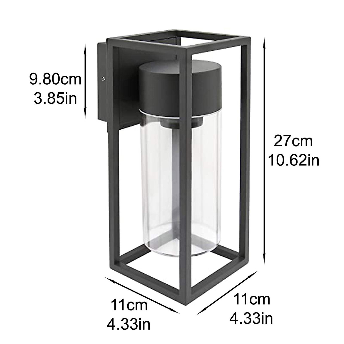 Jorunhe Rectangular Glass Wall Light, E26 E27 Wall Fixture Fitting on a Terrace, Front Door Light, for Home, Garden Wall Lantern Light, Clear Metal Lantern Garden Wall Lamp