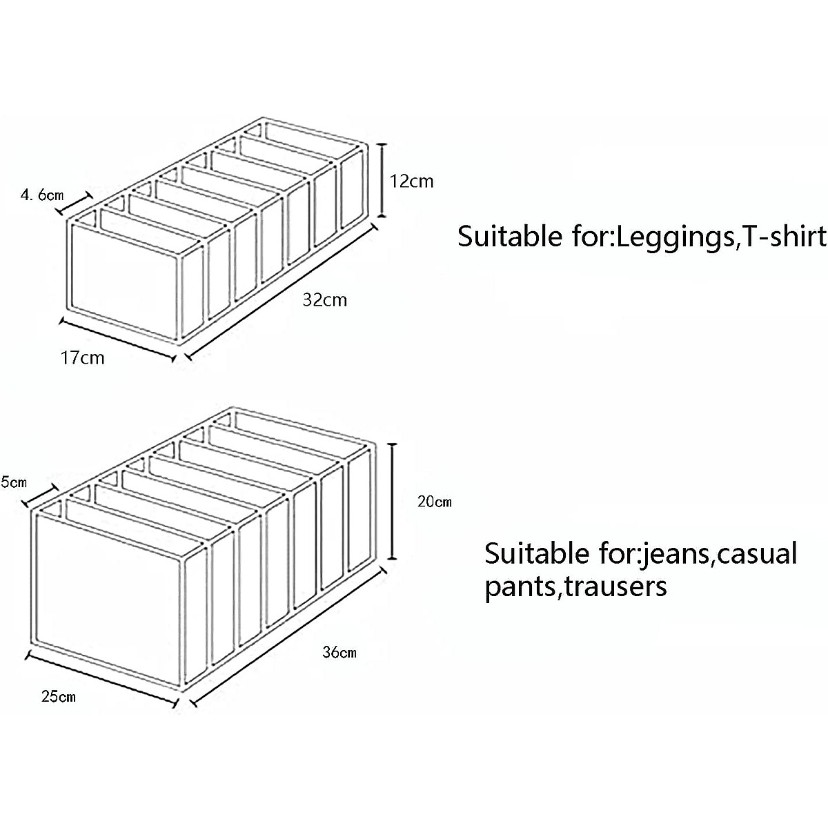 7 Grids Washable Wardrobe Clothes Organizer,Mesh Clothes Storage Organizer for Jeans，Leggings Compartment Storage (2Pcs White, Medium+Large)