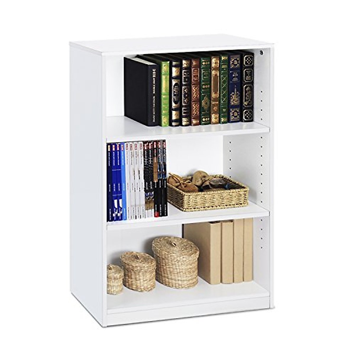 Furinno 5-Cube Open Shelf, White & Jaya Simple Home 3-Tier Adjustable Shelf Bookcase, White