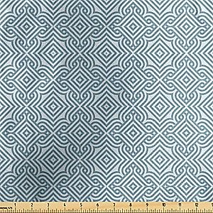 Lunarable Celtic Fabric by The Yard, Vintage Style Abstract Knot Pattern with Entangled Wavy Lines Motif, Decorative Satin Fabric for Home Textiles and Crafts, 3 Yards, Blue Grey and White