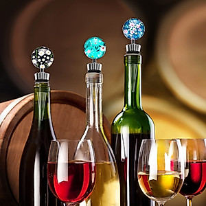 Ohok Wine Stoppers for Bottles,3 Pcs Stainless Steel Wine Stoppers with Decorative Glass for Wine Collection Red Wine Champagne Beer Saver Sealer (Flowers B)