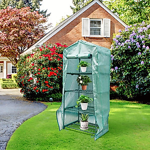Sfcddtlg 4 Tier Greenhouse Replacement Cover with Roll-Up Zipper Door-PE Plant Greenhouse Cover for Indoor Outdoors Gardening Plants Cold Frost Protection Wind Rain Proof (Frame NOT Include)