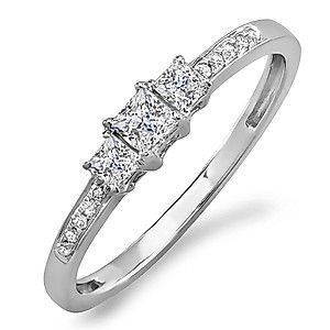 Dazzlingrock Collection 0.40 Carat (ctw) 14k Round Diamond Women Bridal Ring Engagement Set with Matching Wedding Band, White Gold, Size 5.5