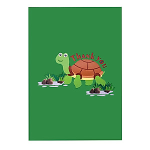 iGifts And Cards Cute Turtle Thank You 3D Pop Up Greeting Card - Funny Animals, Turquoise, Blank, Cool, Fun, Half-Fold, Thank You, Gratitude, Appreciation, Friendship, Best Friend, Belated, Kids, Grad