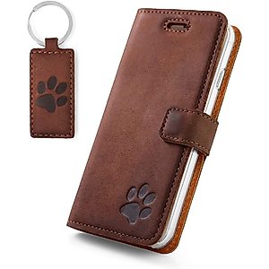 SURAZO Phone Wallet for iPhone SE (2020) case - Premium Genuine Leather Folio Cover with RFID Blocking & Kickstand - Flip case with 3 Card Slot & Paw Motif - Handmade in EU for Apple iPhone SE (2020)