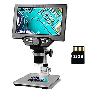 HAFGYKIO 7 inch 1080P LCD Digital Microscope with 32G TF Card, USB Video Camera Microscope, 1200X Magnification Zoom, 12 Megapixels, 8 Adjustable LED Light (UM002B)