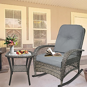 TXGDPIONEER Outdoor Wicker Rocking Chair, All Weather Resin Rattan Wicker Rocking Chairs, for Garden Backyard Lown Porch,1pc,Grey
