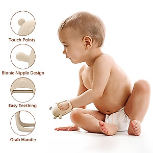 Baby Teether Toy, Anti-Drop Silicone Baby Mitten Teether for Soothing Teething Pain Relief, Baby Chew Toys for Sucking Needs, Groundhog(1 Packs)