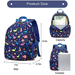 Backpack Toddler Girl, 13.80" x 11.02" x 4.72" Unicorn Backpacks with Adjustable Padded Shoulder Straps For Age 3-6 (Dark Blue Dinosaur)