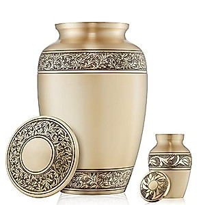 Reminded Set of 5 Floral Cremation Urns for Human Ashes - 1 Adult + 4 Keepsake Token Size, Gold