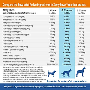Zesty Paws Senior Dog Multivitamin Treats - Glucosamine for Dogs + Digestive Enzymes & Probiotics - Grain Free Dog Vitamins for Skin & Coat + Immune Health - Beef - Advanced - 90ct