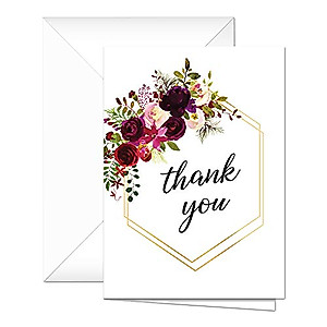 Fall Floral Thank You Notes / 24 Appreciation Cards And White Envelopes / 4 Thanks Flower Frame Note Card Designs / 3 1/2" x 4 7/8" Thank You Greeting Cards/Made In The USA