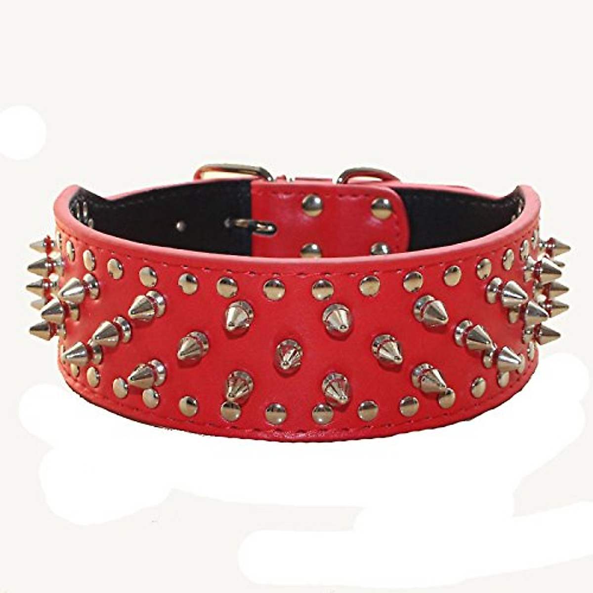 haoyueer Leather Spiked Studded Medium & Large Dog Collars, Harnesses & Leashes 3Pcs Matching Set for Pit Bull,Mastiff, Boxer, Bull Terrier(Red,L)