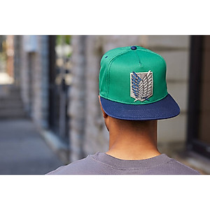 Attack on Titan Season 4 Green and Black Scout Regiment Shield Embroidered Flat Bill Snapback 5 Panel Adult Unisex Hat