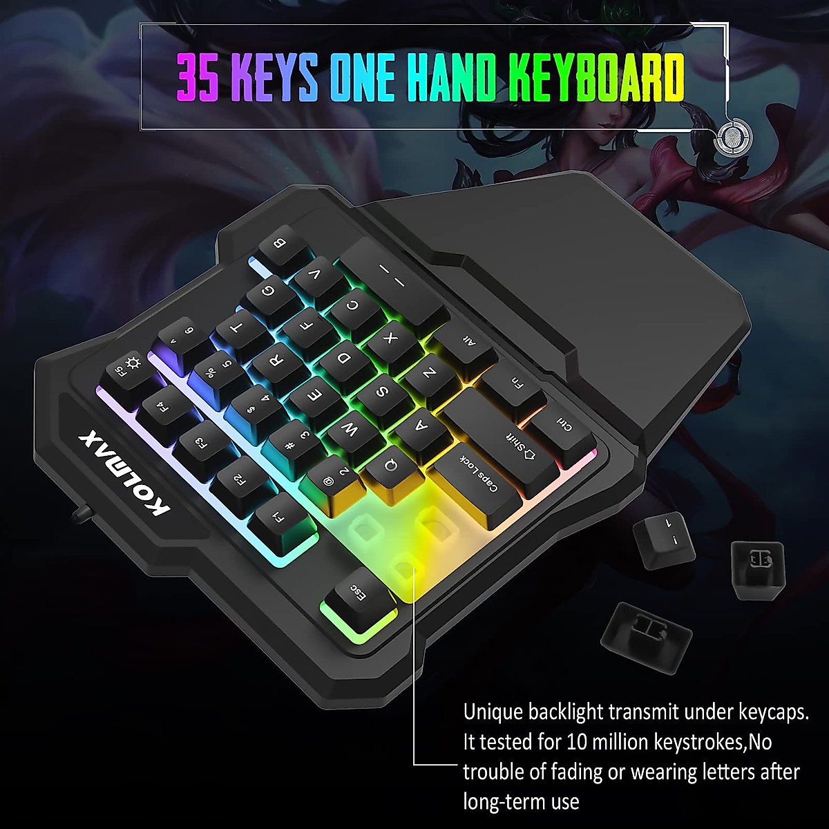 RGB One Handed Gaming Keyboard and Mouse Combo,USB Wired Mechanical Feeling Gaming Keypad with Wrist Rest Support, Gaming Mouse for Laptop PC Xbox PS4 Game Office