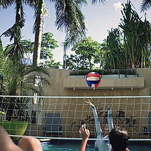 WaterVolly White Adjustable Premium Pool Volleyball Net, Includes Two 110lb Water-Filled Bases and Red White & Blue Volleyball