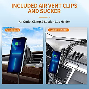 Magnetic Wireless Car Charger for iPhone 14 Pro Max/14 Pro/14/14 Plus/Magsafe case,iPhone 13/12 Series,OTAO Air Vent Clip [with QC3.0 Adapter] Windshield Dashboard Car Mount Phone Holder