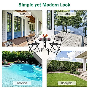 S AFSTAR 3-Piece Bistro Set for Outdoor Yard Garden Park, Round Table with 2 Folding Chairs Patio Furniture Set (Classic Black)