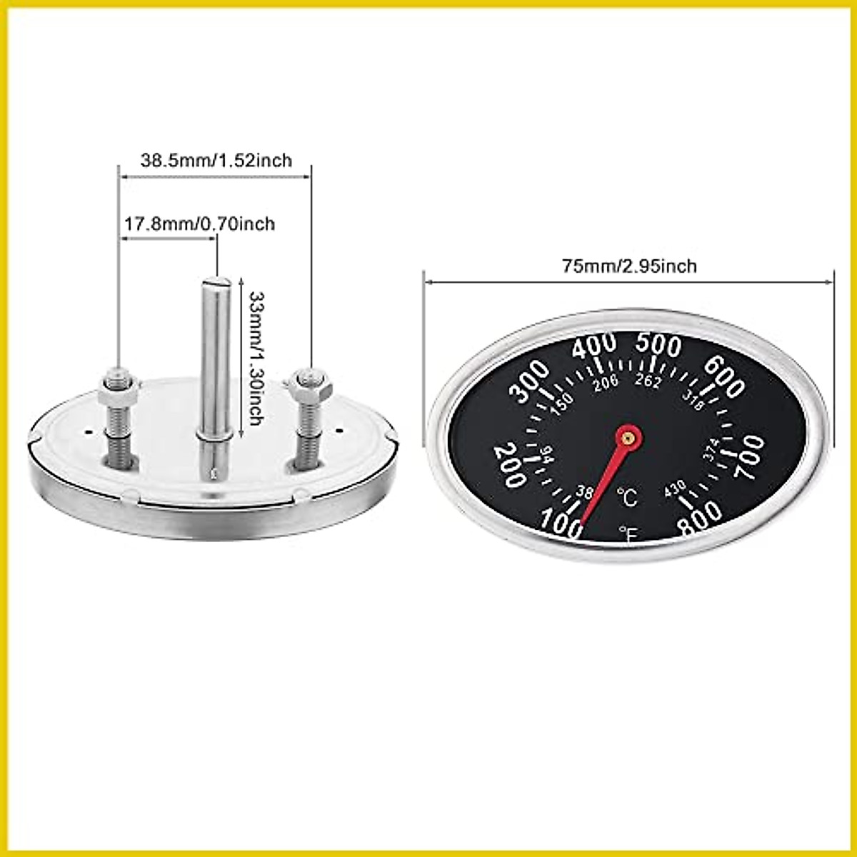 Mtsooning Grill Thermometer Replacement for Nexgrill Brinkmann Charmglow, 3 Inch BBQ Gauge Stainless Steel Heat Indicator, Oval Barbecue Temperature