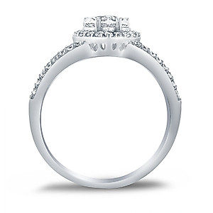 Size 9 - Solid 14k White Gold Heart Shape Solitaire with Round Side Stones CZ Cubic Zirconia Engagement Ring 2.0ct.