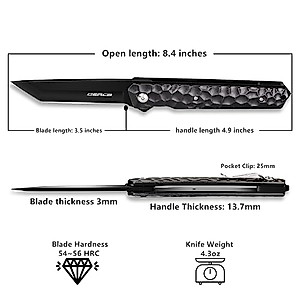 OerLa EDC Pocket Folding Knife - Warrior Series - 5Cr13Mov - Ball Bearing Quickly Open - 3.54" Blade (Black)
