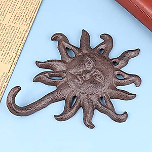 GANAZONO Curtain Tiebacks Hook Antique Cast Iron Wall Hooks Dual Prong Hat Hangers Robe Clothes Hanger Hook Sun Head Iron Art Sculpture Decor for Bathroom Bedroom Entryway Kitchen Decor