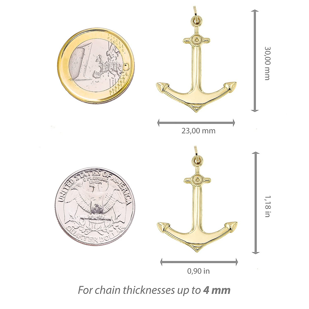 Lucchetta - Fine Nautical Gold Anchor Pendant Jewelry - Recommended Gift for Sailors! | Men's Women's 14k Pendants for Necklaces (up to 4mm) | Authentic Italian Jewelry from Italy