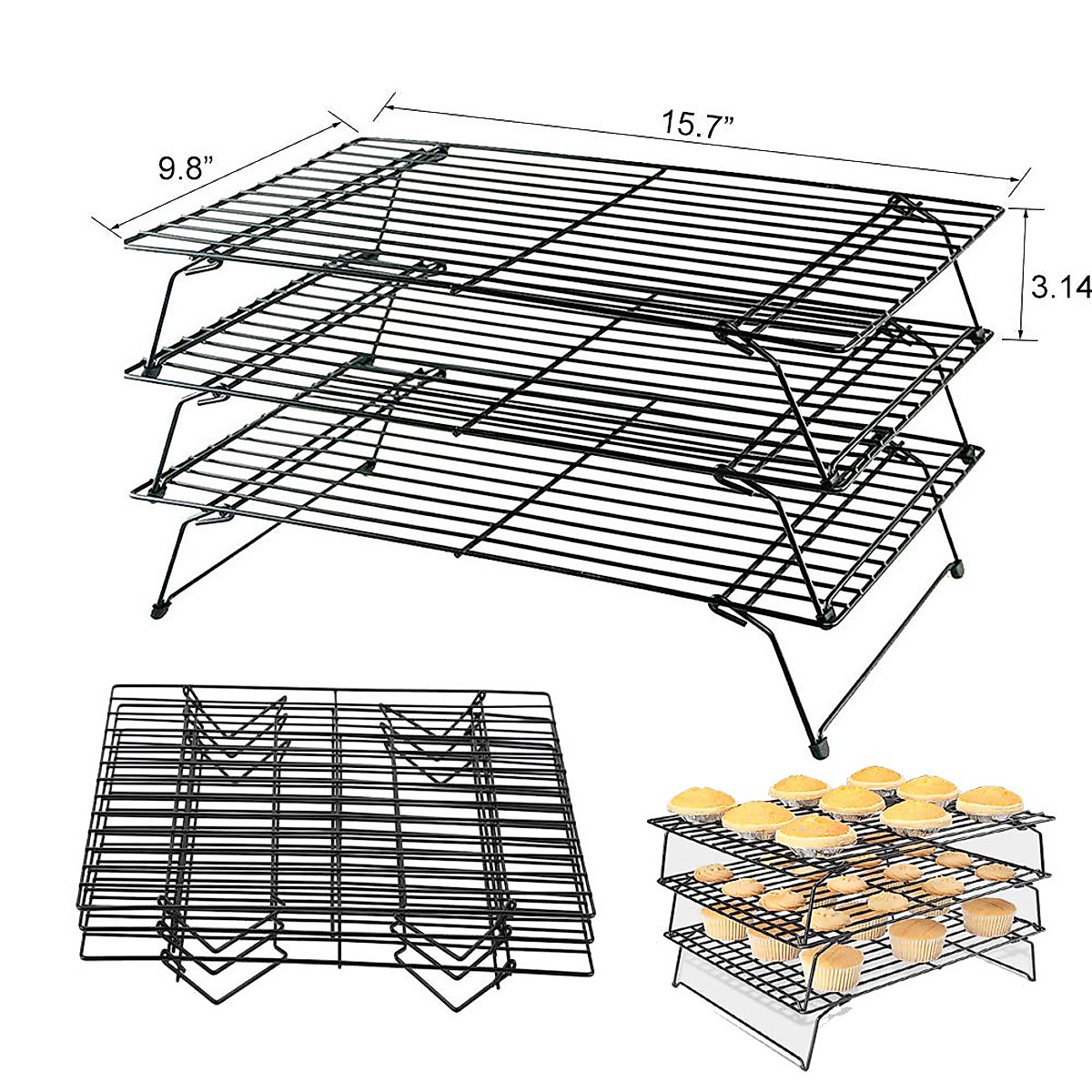 Tier Cooling Rack, Stackable Baking Rack Shelf, Kitchen Cookie Cooling Rack Baking Supplies for Bread Cake Biscuits and More (3-Tier Cooling Racks)