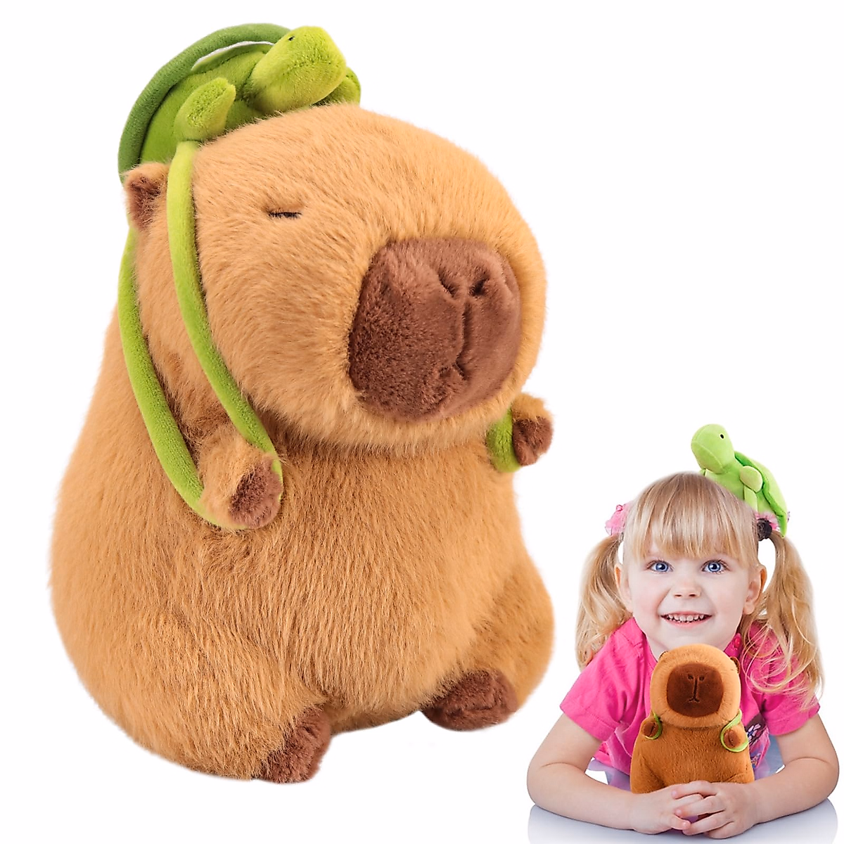 Emoin Capybara Plush Toys Kawaii Capybara Plushies with Turtle Backpack Soft Brown Capybara Stuffed Animals Capybara Gifts Doll Pillow for Baby Boys Girls Toys - 9Inch