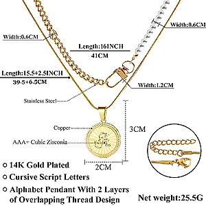 Initial Necklaces for Women 14k Gold Plated Snake Chain Necklace Stainless Steel Herringbone Necklace Round Pearl Chain Cursive Initial Letter Pendant Necklace Alhpabets Snake Chain For Women Girl Jewelry Gifts (K, Gold)