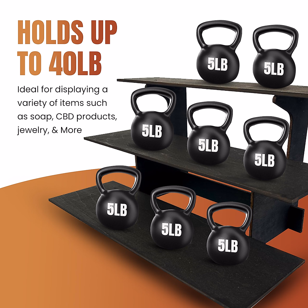 3-Tier Straight Retail Table Display Stand with Shelves | 3 Step Straight Display Rack for Counter Top, Craft Shows, Farmers Market, Trade Shows, Pop ups, Soap Display, Candles, Tumblers, Cups