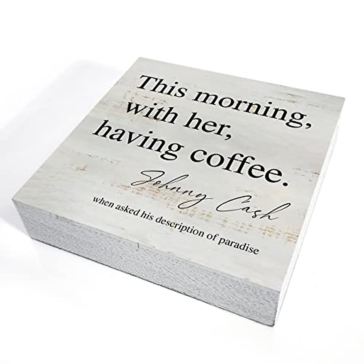 Funny Coffee Wooden Box Sign Desk Decor This morning with Her Having Coffee Wood Block Plaque Rustic Box Sign for Home Kitchen Shelf Table Decoration (5 X 5 Inch)